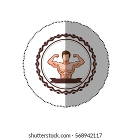 Colorful Sticker Border Muscle Man Lifting Stock Vector (Royalty Free ...
