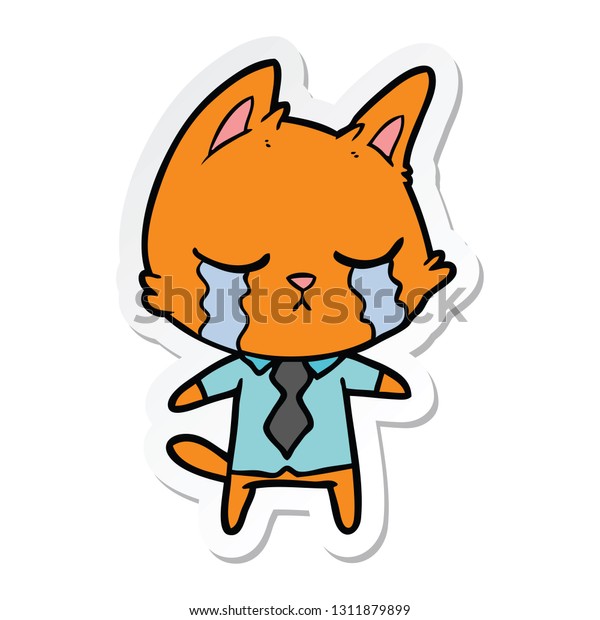 Sticker Crying Cartoon Office Worker Cat Stock Vector (Royalty Free ...