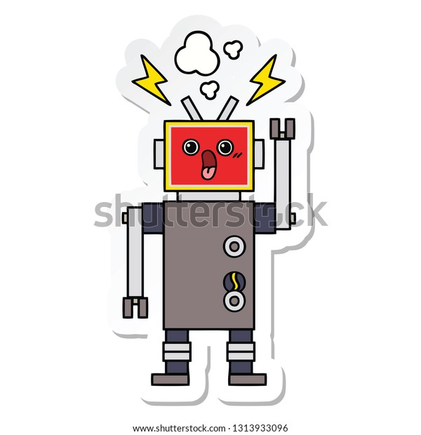 Sticker Cute Cartoon Robot Malfunction Stock Vector (Royalty Free ...
