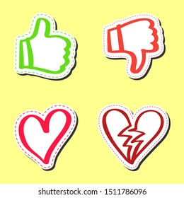 Sticker Hand Drawn Set Like Dislike Stock Vector (Royalty Free ...