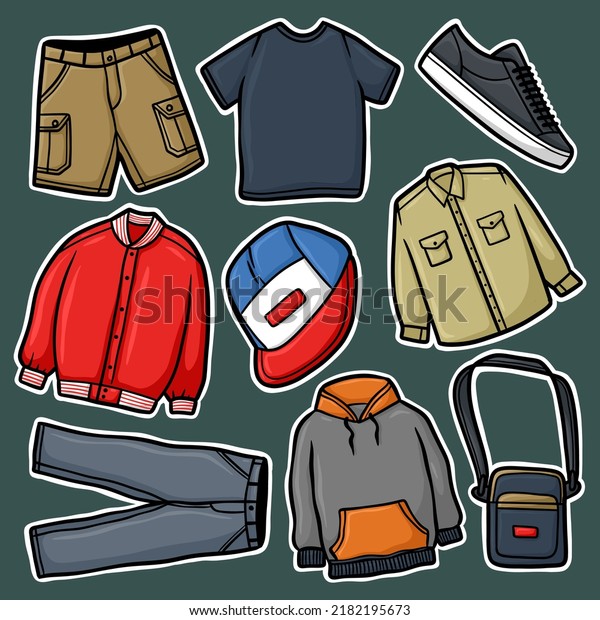 Sticker Set Hand Drawn Mens Clothes Stock Vector (Royalty Free ...