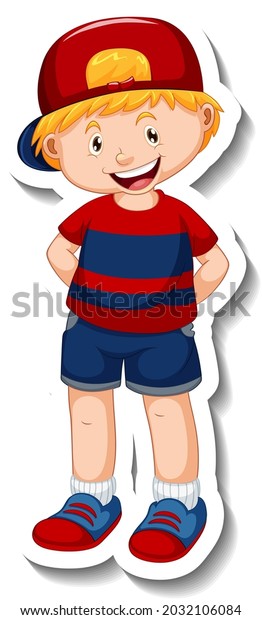 Sticker Template Boy Cartoon Character Isolated Stock Vector (Royalty ...
