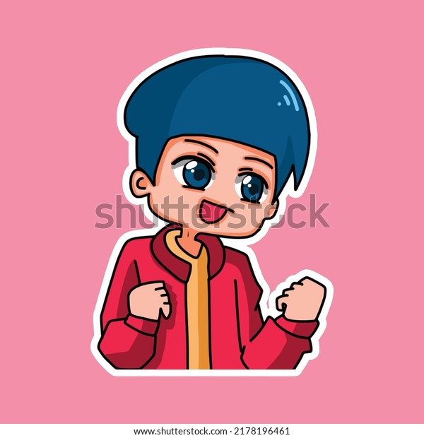Sticker Template Cartoon Boy Character Isolated Stock Vector (Royalty ...