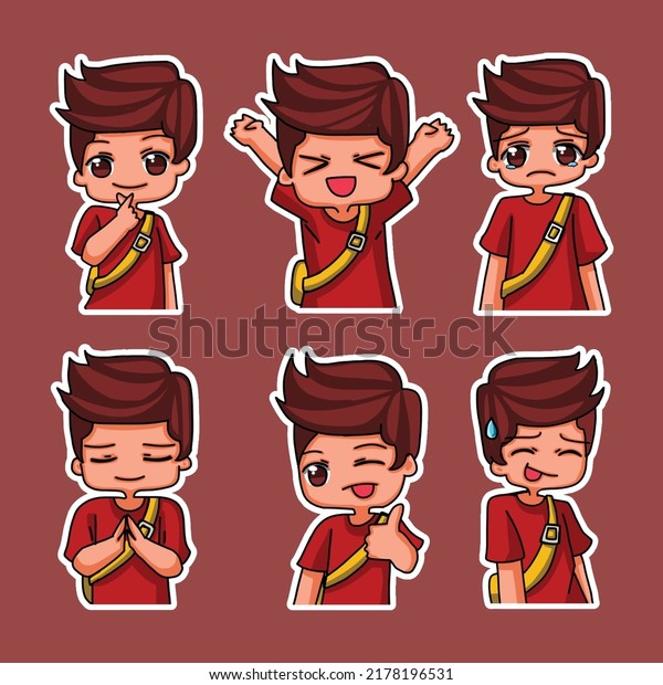 Sticker Template Cartoon Boy Character Isolated Stock Vector (Royalty ...