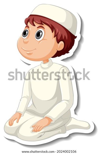 Sticker Template Muslim Boy Praying Pose Stock Vector (Royalty Free ...