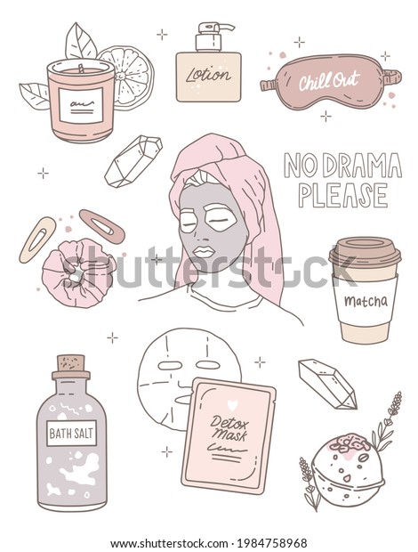 Stickers Set Vector Illustration Outline Drawing Stock Vector (Royalty ...
