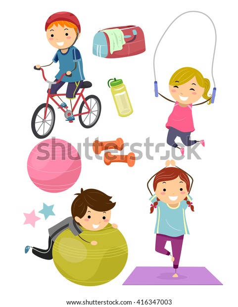 Stickman Illustration Featuring Kids Surrounded Fitness Stock Vector ...