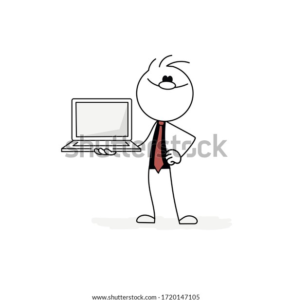 Stickman Laptop Vector Outline Cartoon Character Stock Vector (Royalty ...