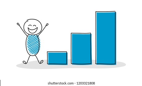 Cartoon Stickman Showing Graph Columns Vector: เวกเตอร์สต็อก (ปลอดค่า ...