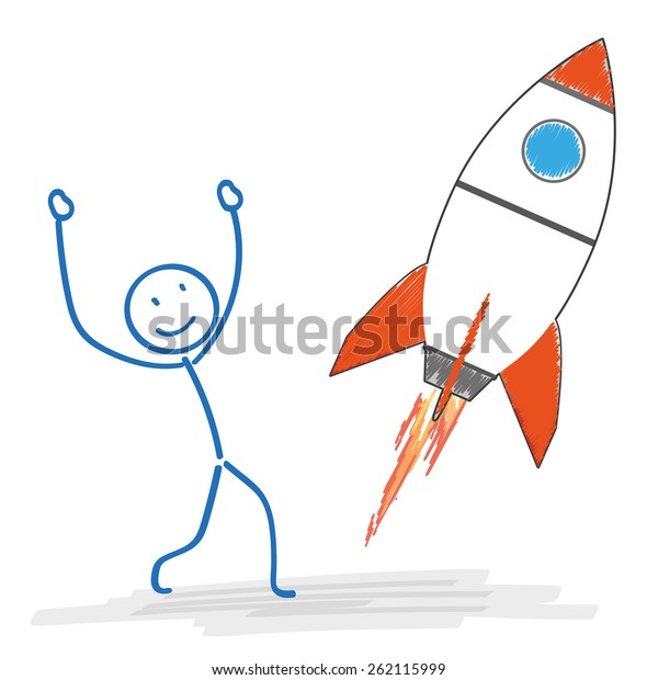 Stickman Starting Rocket On White Eps: vector de stock (libre de ...