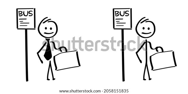 Stickman Wait Bus Go School Work 库存矢量图（免版税）2058151835 | Shutterstock