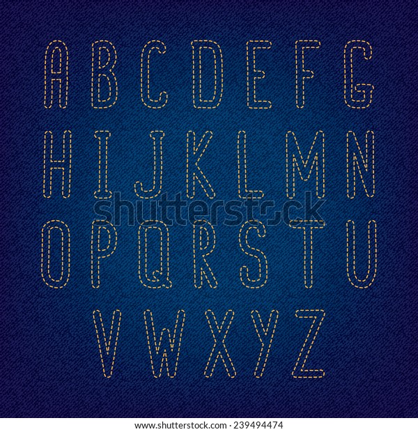 Stitch Alphabet On Denim Background Stock Vector (Royalty Free ...