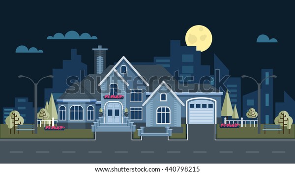 Stock Vector Illustration House Night Architecture Stock Vector ...