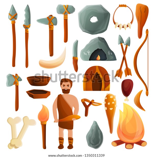 Stone Age Icons Set Cartoon Set Stock Vector (Royalty Free) 1350311339 ...