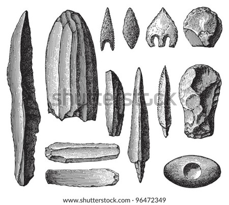 Stone Age Tools Collection Vintage Illustration Stock Vector (Royalty ...