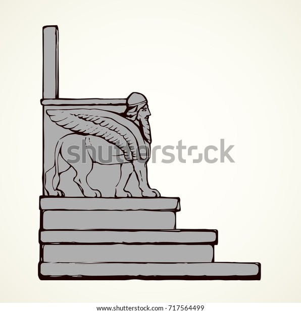 Stone Carving Cult Bearded Angel Keeper Stock Vector (Royalty Free ...