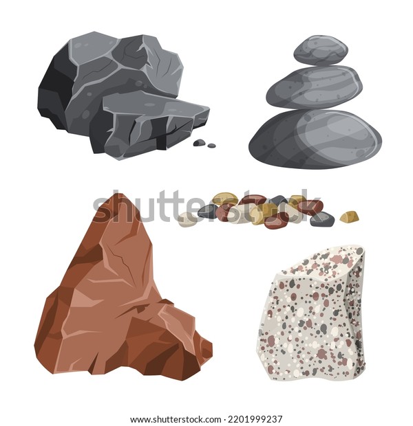 Stone Rock Set Cartoon Boulder Mountain Stock Vector (Royalty Free ...