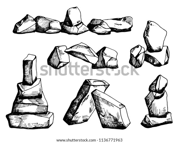 Stones Drawing Handmade Monochrome Vector Isolated Stock Vector ...