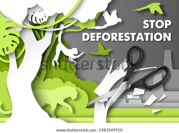 Stop Deforestation Poster Banner Design Template: vetor stock (livre de ...
