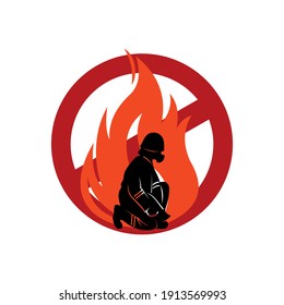 Stop Fire Silhouette Firefighter Logo Vector Stock Vector (Royalty Free ...
