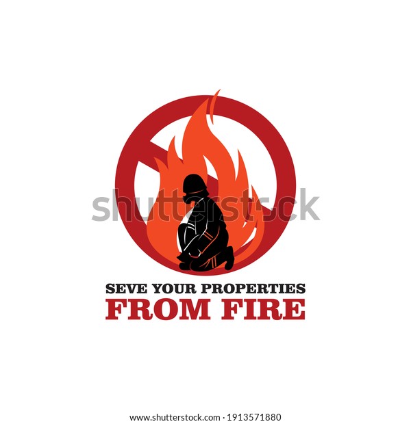 Stop Fire Silhouette Firefighter Logo Vector Stock Vector (Royalty Free ...
