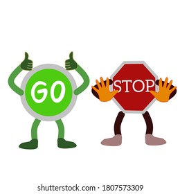 Stop Go Funny Signs Hands Feet Stock Vector (Royalty Free) 1807573309