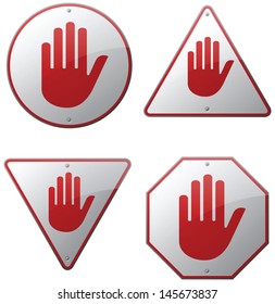 Stop Hand Road Sign Stock Vector (Royalty Free) 145673837