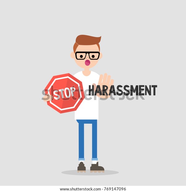 Stop harassment. Conceptual illustration. Young character holding a ...