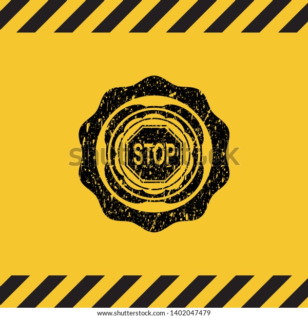 Stop Icon Black Grunge Emblem Yellow Stock Vector (Royalty Free ...