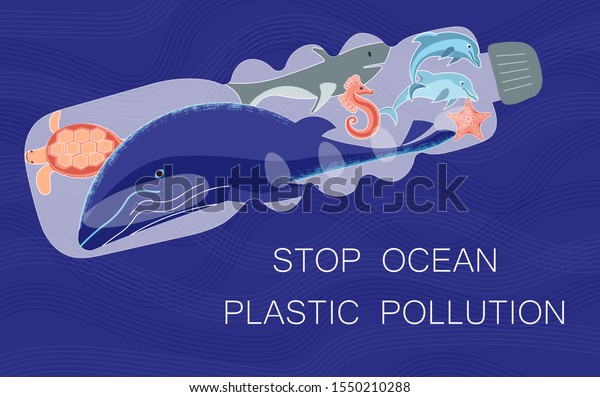 Stop Ocean Plastic Pollution Banner Sea Stock Vector (Royalty Free ...