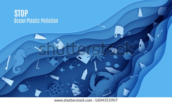 Stop Ocean Plastic Pollution Banner Design: vector de stock (libre de ...