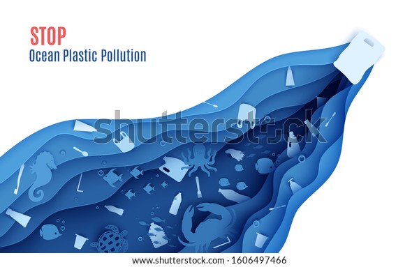 Stop Ocean Plastic Pollution Banner Design 스톡 벡터(로열티 프리) 1606497466 ...