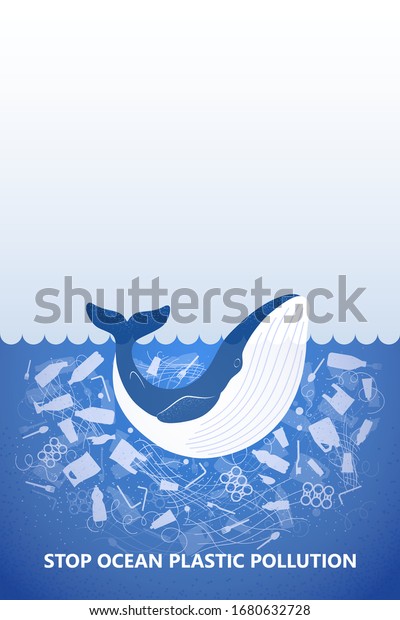 Vektor Stok Stop Ocean Plastic Pollution Ecological Poster (Tanpa ...