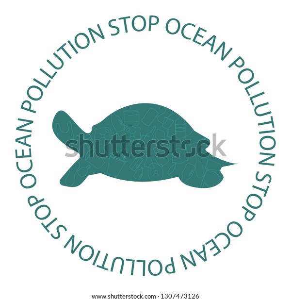 Stop Ocean Pollution Ecological Poster Turtle Stock Vector (Royalty ...