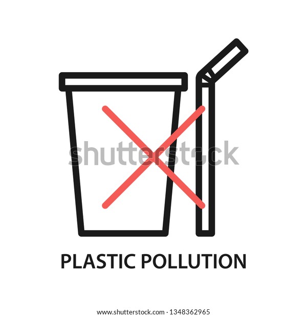 Stop Plastic Pollution Stroke Outline Style Stock Vector (Royalty Free ...