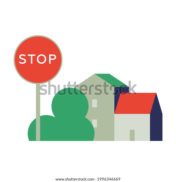 Stop Sign City Background Modern Flat Stock Vector (Royalty Free ...