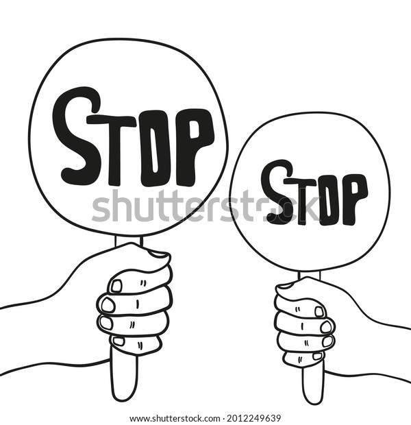 Stop Sign Hand Hands Holding Protest Stock Vector (Royalty Free ...