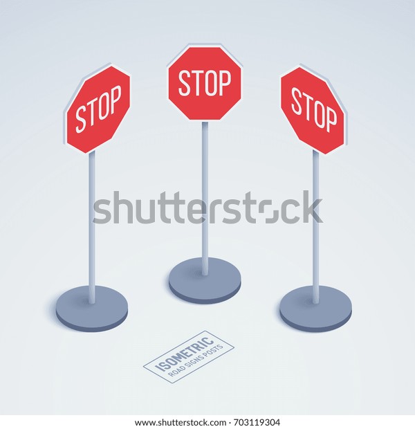 Stop Sign Isometric Road Pillar Realistic Stock Vector (Royalty Free ...