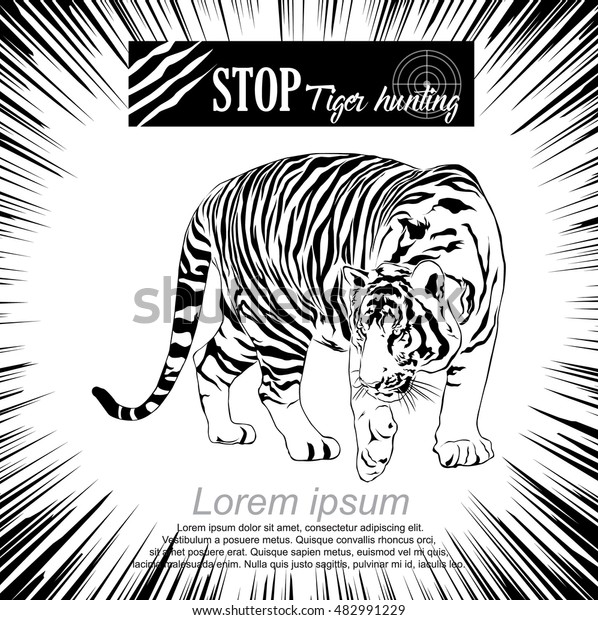 Stop Tiger Hunting Tiger Walking Black Stock Vector (Royalty Free ...