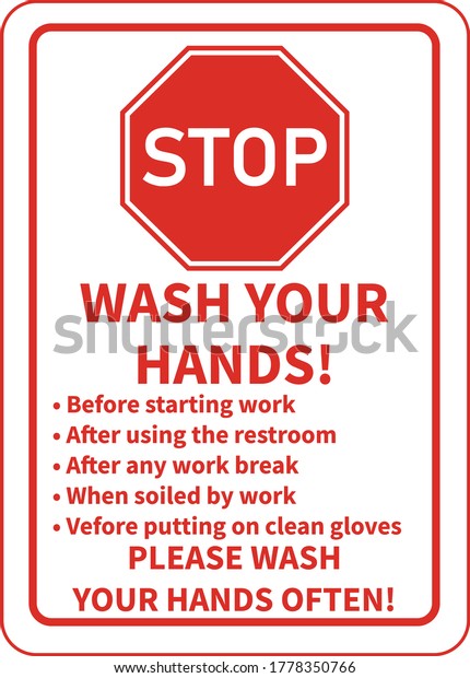 Stop Wash Your Hands Sign 2 Stock Vector (Royalty Free) 1778350766 ...