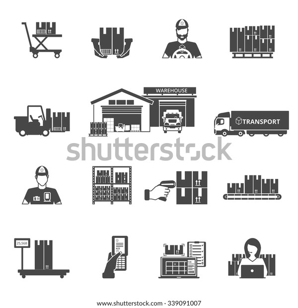 Storage Logistics Black White Icons Set Stock Vector (Royalty Free ...