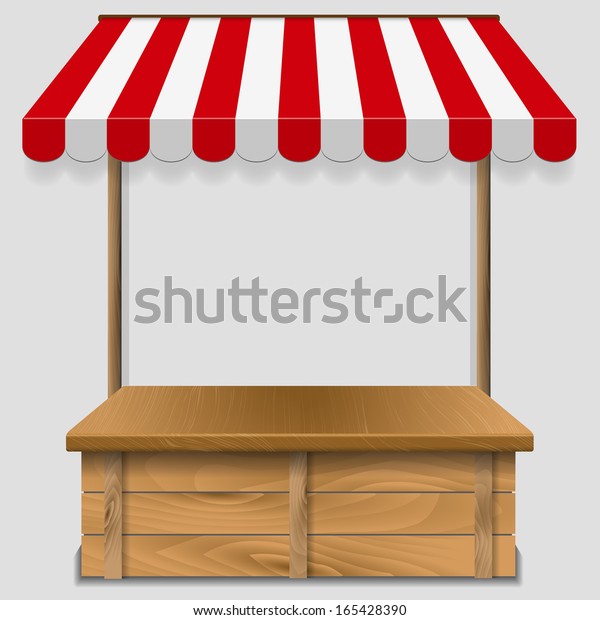 store kiosk with striped awning - vector illustration