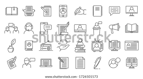 Storyteller icons set. Outline set of storyteller vector icons for web ...