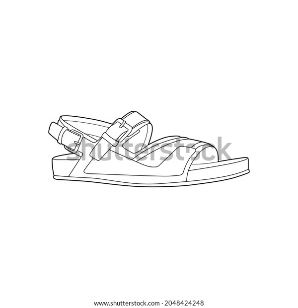 Vektor Stok Strap Sandal Outline Drawing Vector Strap (Tanpa Royalti ...