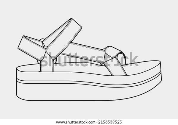 Strap Sandals Outline Drawing Vector Strap: เวกเตอร์สต็อก (ปลอดค่า ...