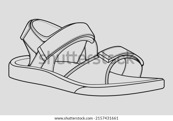Strap Sandals Outline Drawing Vector Strap: เวกเตอร์สต็อก (ปลอดค่า ...