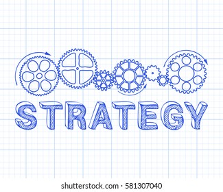 Strategy Text Gear Wheels Hand Drawn Stock Vector (Royalty Free ...