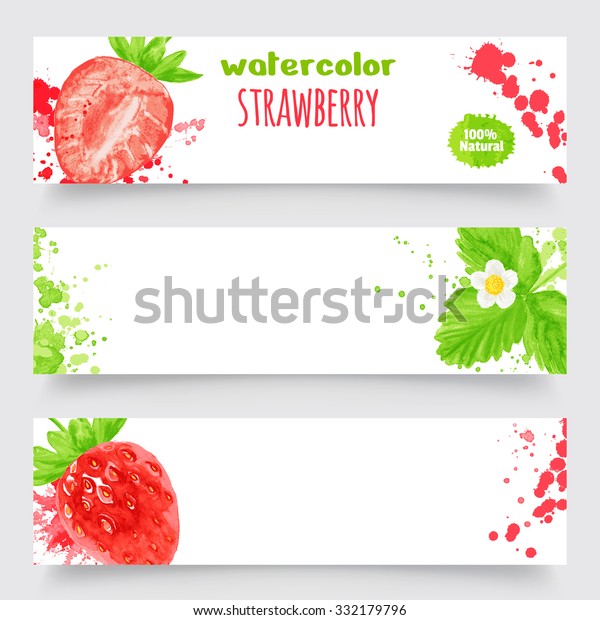 Strawberry Banner Set On White Background Stock Vector (Royalty Free ...
