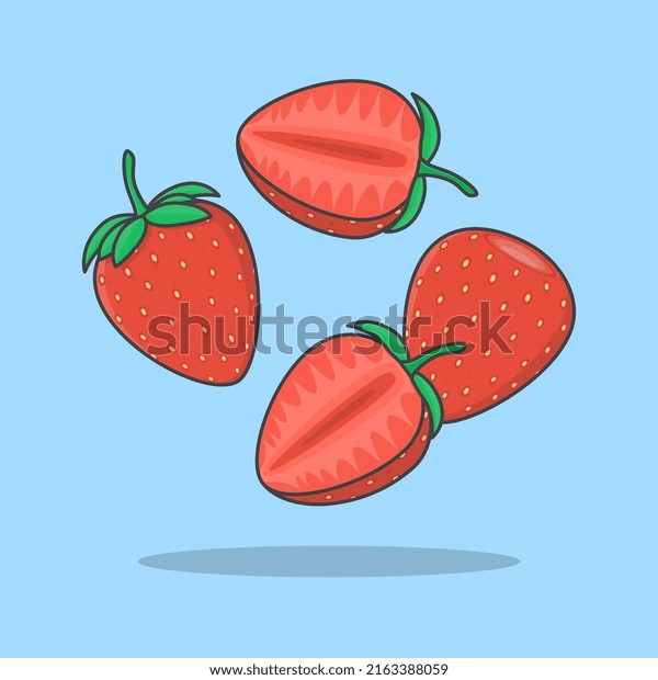 Strawberry Cartoon Vector Illustration Falling Sliced: เวกเตอร์สต็อก ...