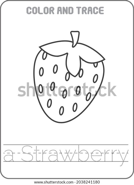 Strawberry Coloring Tracing Printable Child Page Stock Vector (Royalty ...